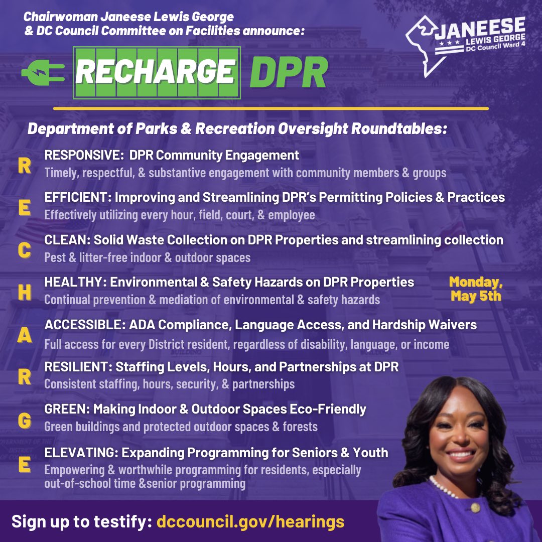 Announcing New RECHARGE Plan for the DC Department of Parks and ...